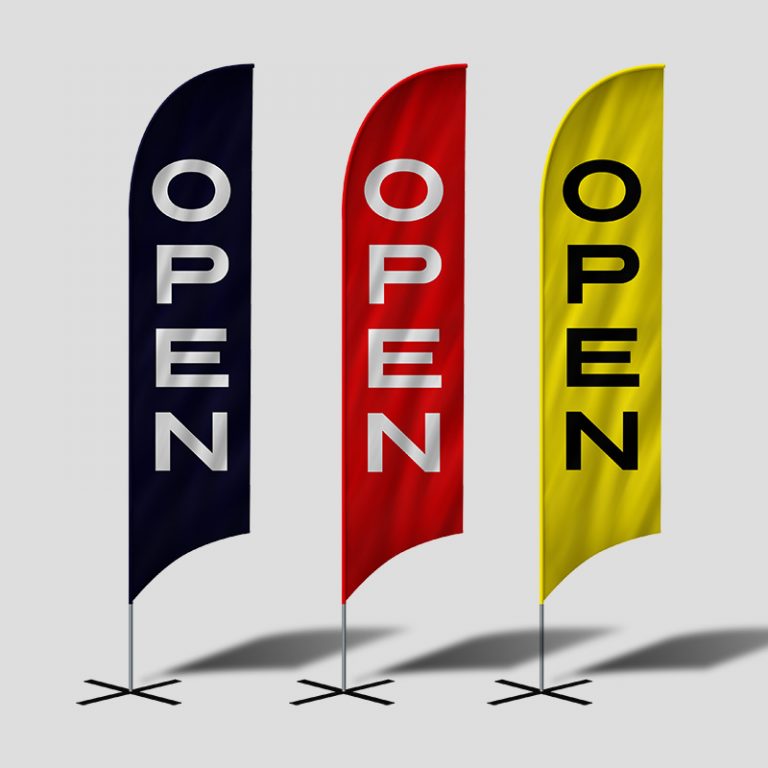 12ft Double Sided Open Feather Flag - Exhibit Supply